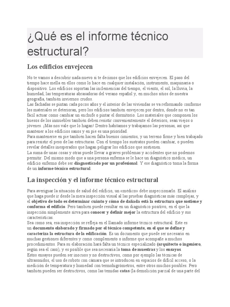 Qué es el informe técnico estructural(LEER PRIMERO) | PDF | edificio