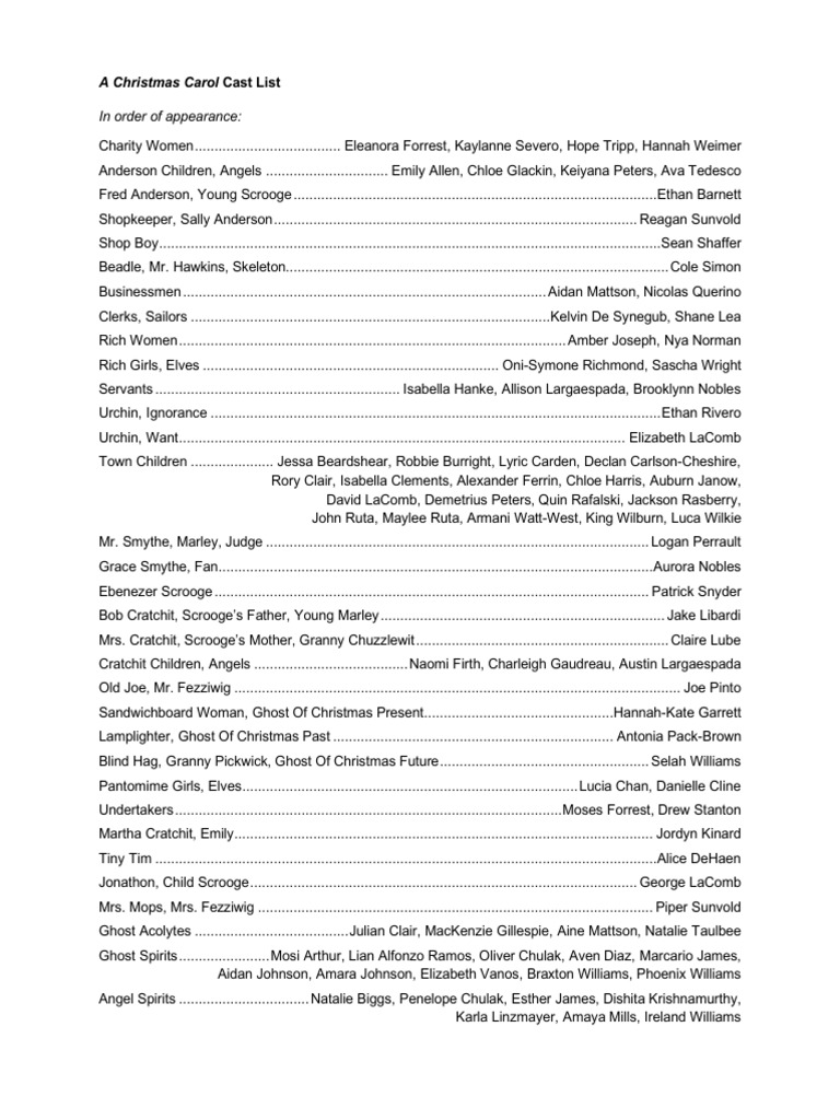 A Christmas Carol Cast List | PDF | Ebenezer Scrooge | A Christmas Carol