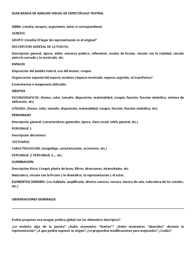 Guia Basica de Analisis Visual de Espectáculo Teatral | PDF