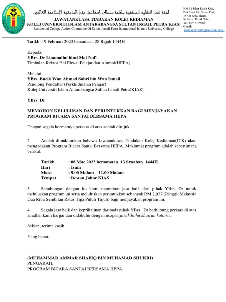 Surat Memohon Kelulusan Bicara Santai-1 | PDF