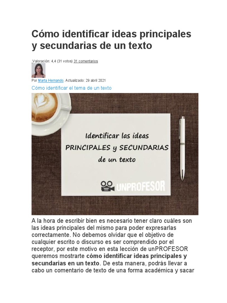 Cómo Identificar Ideas Principales y Secundarias de Un Texto | PDF ...