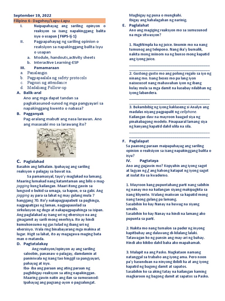 Final Filipino 6 Lesson Plan Week 5 | PDF