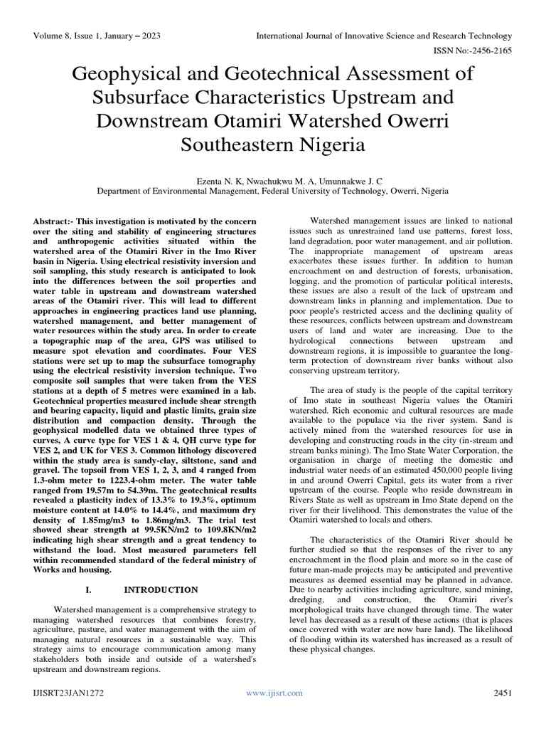 Geophysical and Geotechnical Assessment of Subsurface Characteristics Upstream and Downstream ...