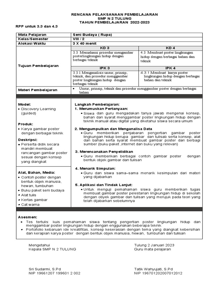 RPP Seni Rupa 8 GN | PDF | Komputer