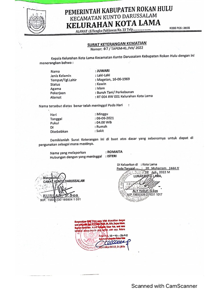 Contoh Surat kematian | PDF