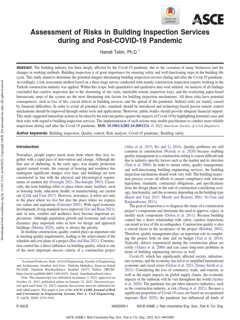 ASCE Journal Assessment of Risks in Building Inspection Servicesduring ...
