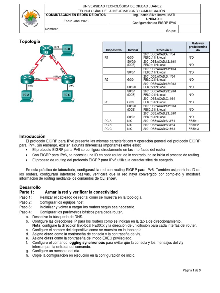 Configuracion EIGRP IPv6 | PDF | Yo Pv6 | Enrutador (Computación)