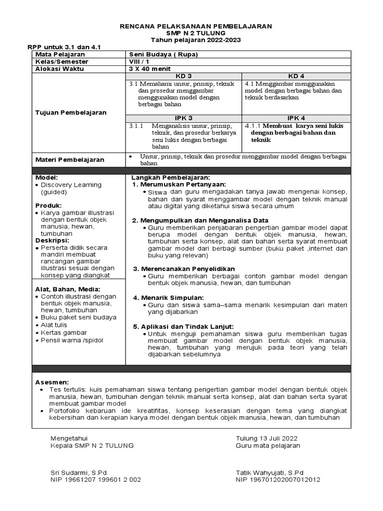 RPP Seni Rupa 8 Gs | PDF | Sains & Matematika