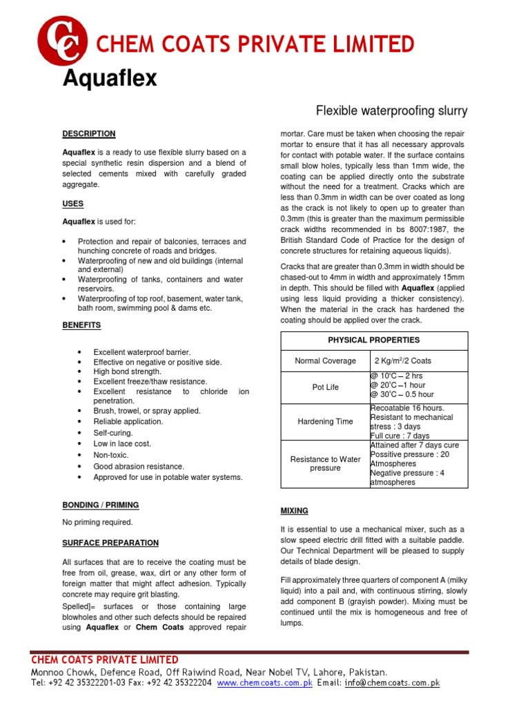 Flexible waterproofing slurry for concrete and masonry | PDF | Concrete ...