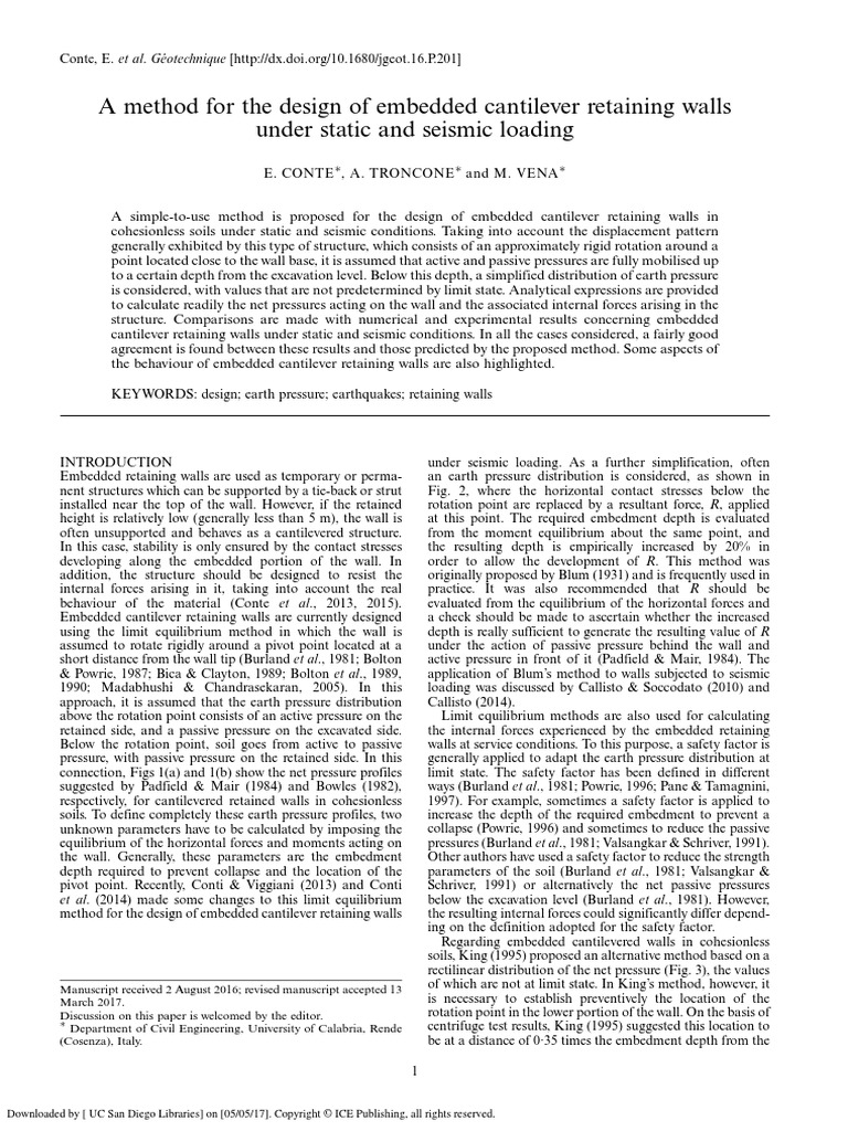 A Method For The Design of Embedded Cantilever Retaining Walls | PDF ...