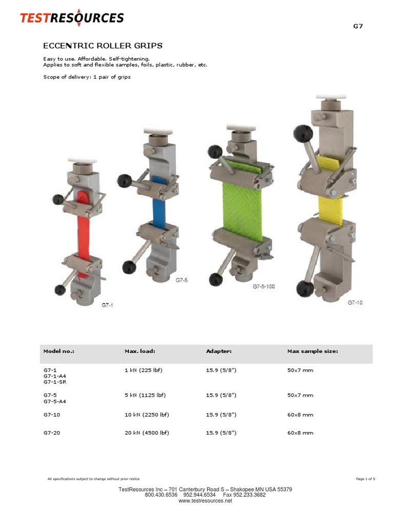 Eccentric Roller Grips: Model No.: Max. Load: Adapter: Max Sample Size ...