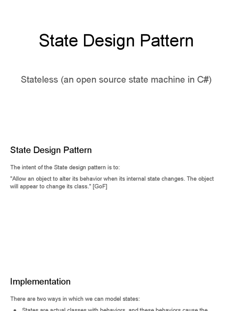 State Design Pattern With Stateless Pdf Programming Paradigms Systems Engineering 