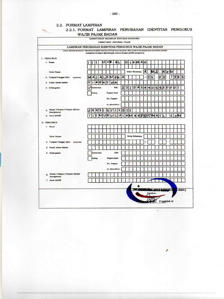 Formulir Perubahan Pengurus NPWP Gabung | PDF