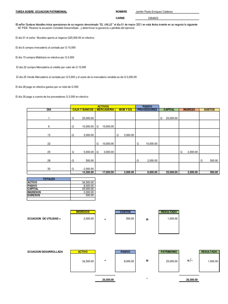 Ejercicio Ecuación Patrimonial | PDF | Servicios financieros | Economias