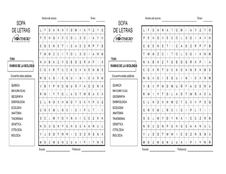 Sopa de Letras Ramas de La Biologia | PDF