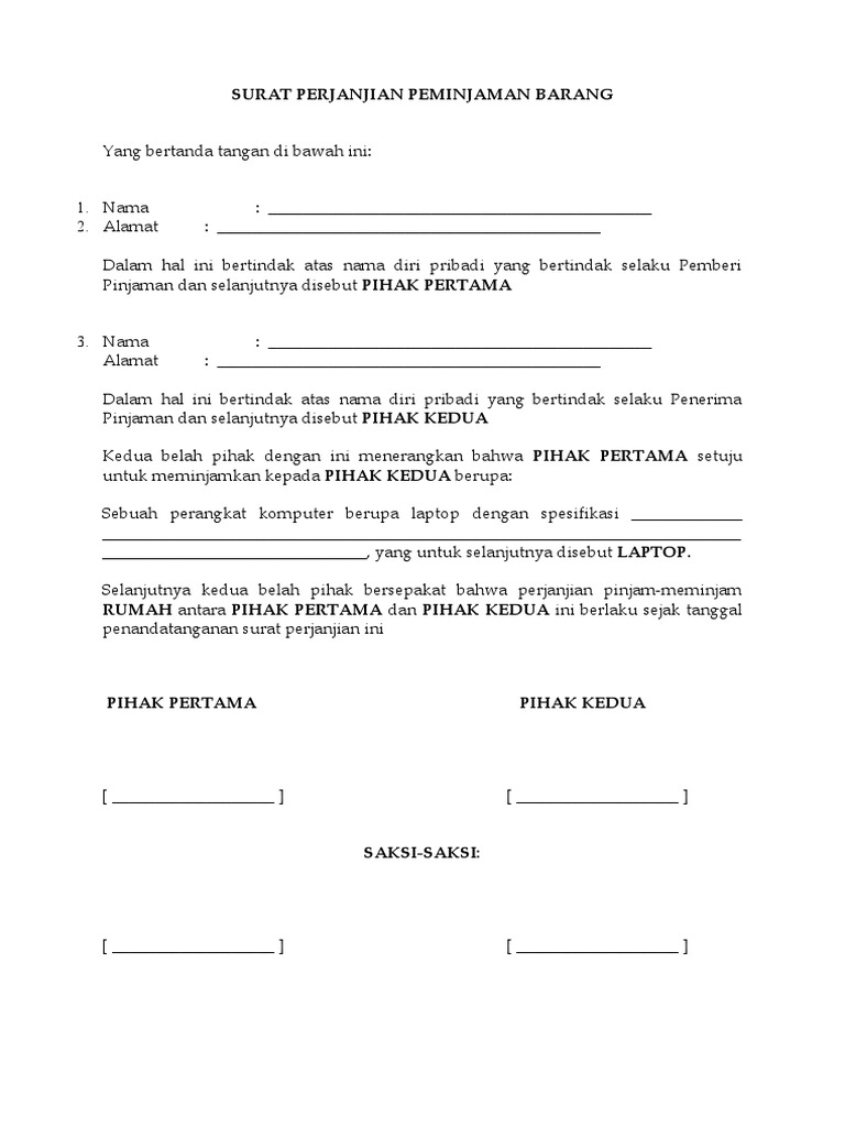 SURAT PERJANJIAN PEMINJAMAN LAPTOP - Blanko | PDF | Pengelolaan Keuangan & Uang