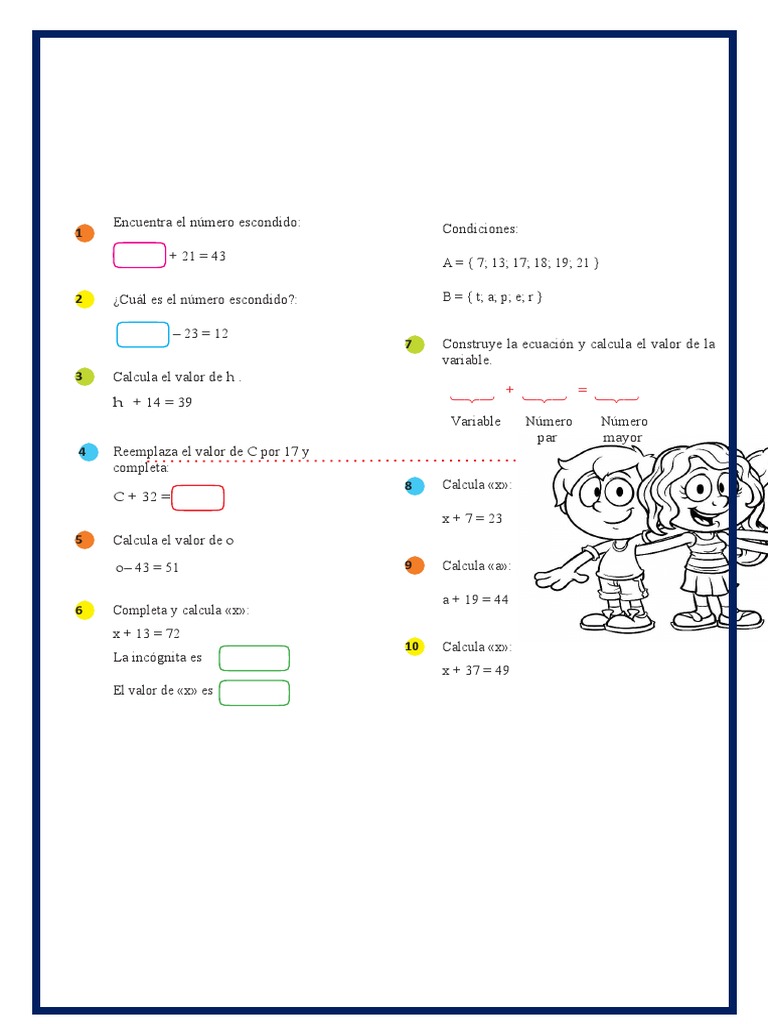 Ejercicios de cálculo de incógnitas | PDF | Variable (Matemáticas ...