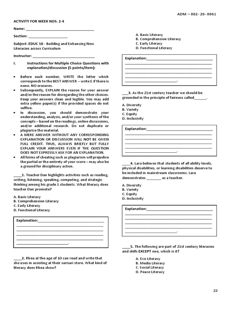 Educ 10 LG Activities | PDF | Literacy | Teachers