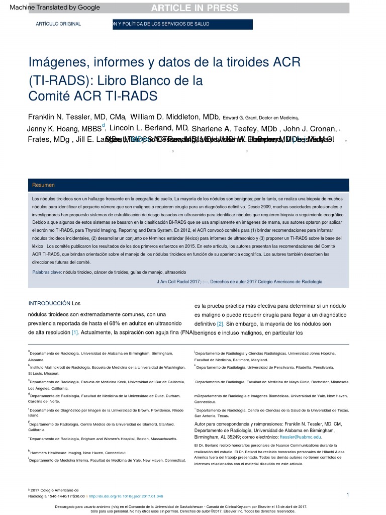 traudccion JACR-TIRADS-2017-White-Paper (1) | PDF | Cáncer ...