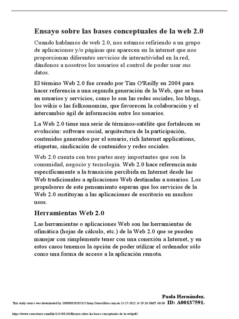 Ensayo Sobre Las Bases Conceptuales de La Web PDF | PDF | web 2.0 | Internet