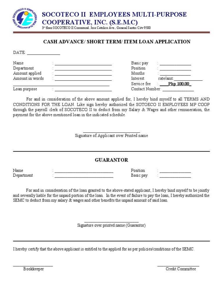 Cash Advance Form - New | PDF | Loans | Salary