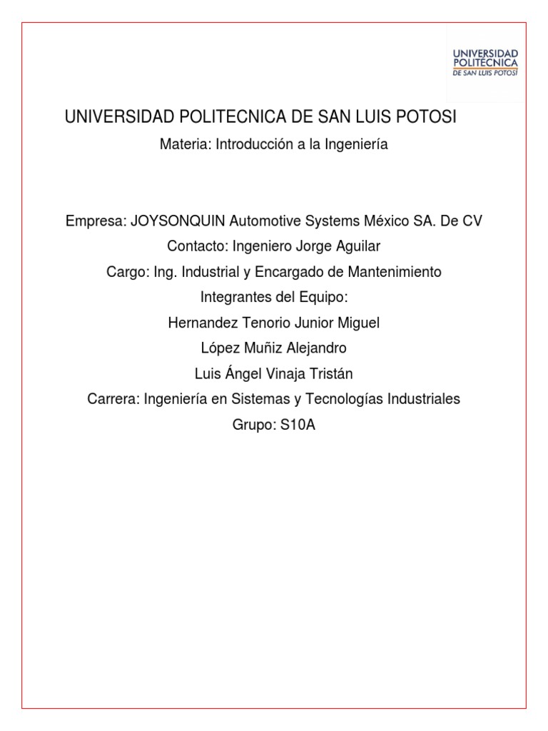 Joysonquin: Industria Automotriz en SLP | PDF | Madera | Metrología