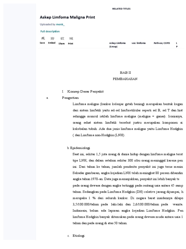 Panduan Limfoma Maligna dan Asuhan Keperawatan | PDF