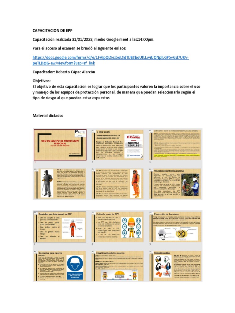Capacitación EPP: Resultados y Evaluación | PDF
