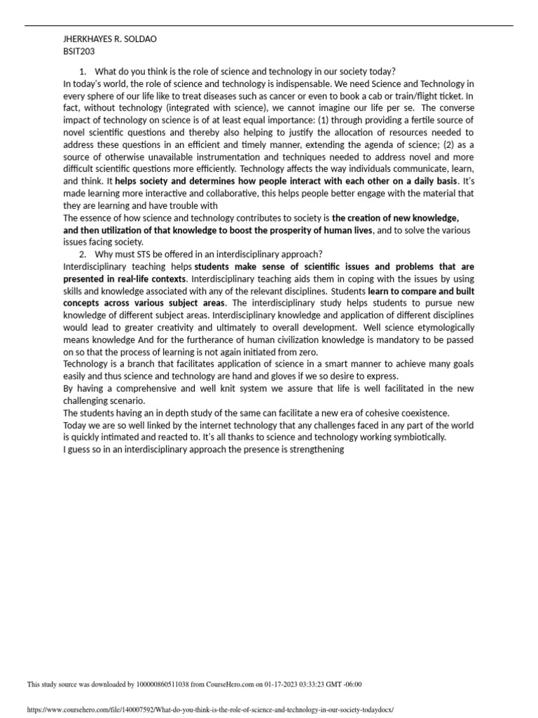 What Do You Think Is The Role of Science and Technology in Our Society ...