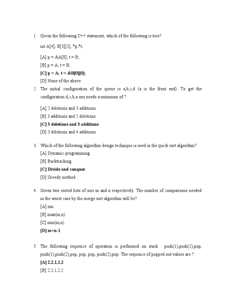 Degree Exit Exam Sample Questions | PDF | Pointer (Computer Programming) | Computer Data