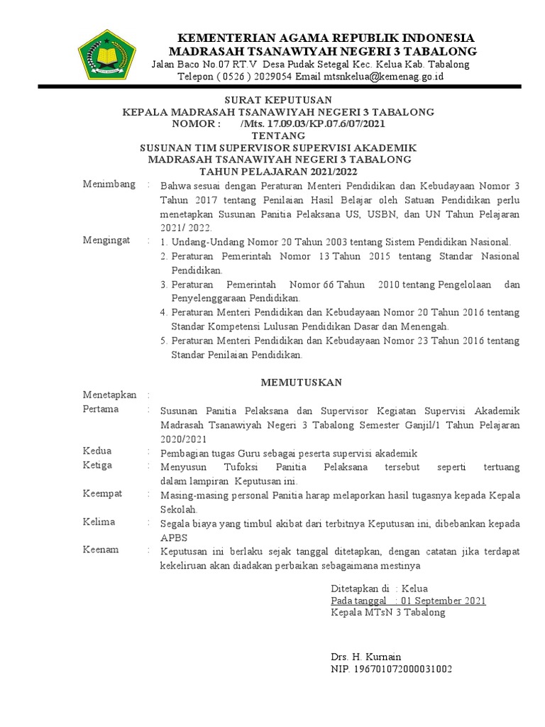 Surat Keputusan Tim Supervisi | PDF