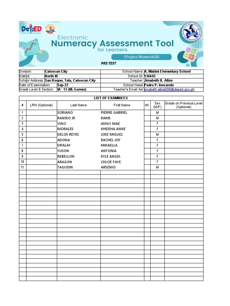 Grade 6 Numeracy Assessment | PDF | Area | Integer
