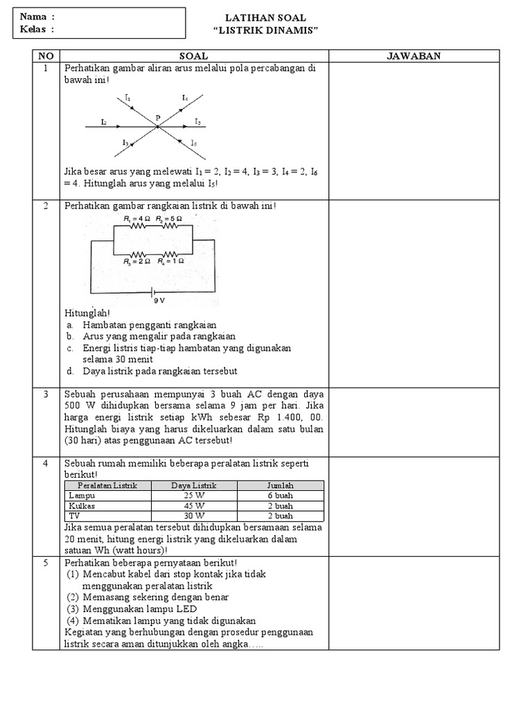 Latihan Soal Listrik Dinamis Rabu, 8 Feb 2023 | PDF | Metode & Bahan Ajar | Teknologi & Rekayasa