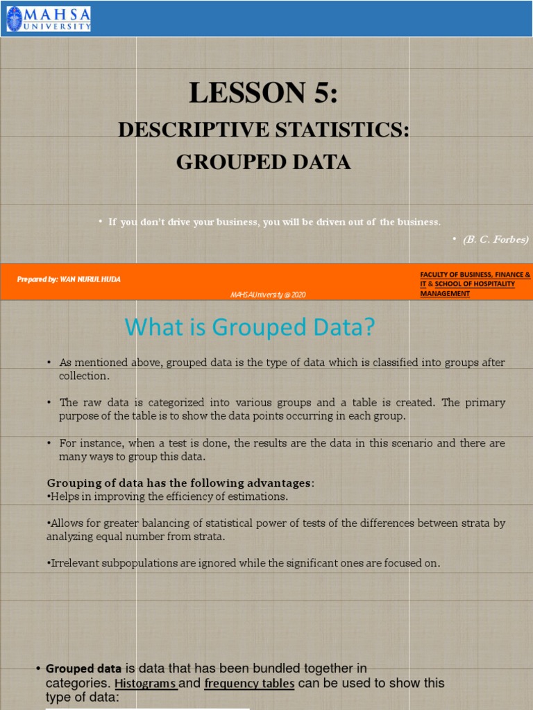 Lesson 5 - Grouped | PDF | Mode (Statistics) | Median