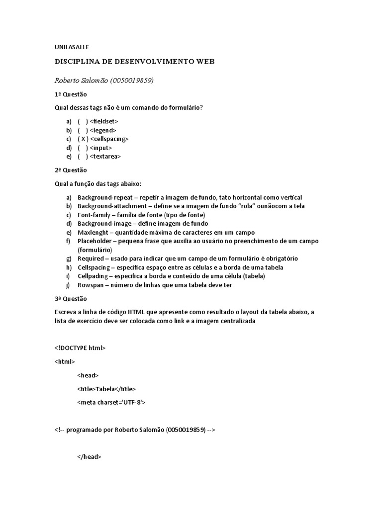 Atividade 1 | PDF | Html | Rede mundial de computadores