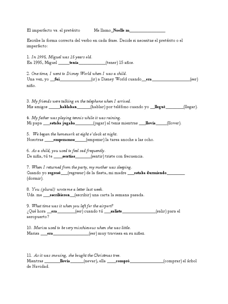 SpanishImperfectVsPreteritereviewworksheetquizpractice-1 | PDF