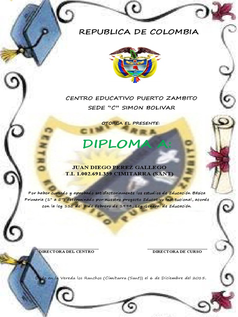 Diploma Grado Quinto 2015 | PDF | Colombia