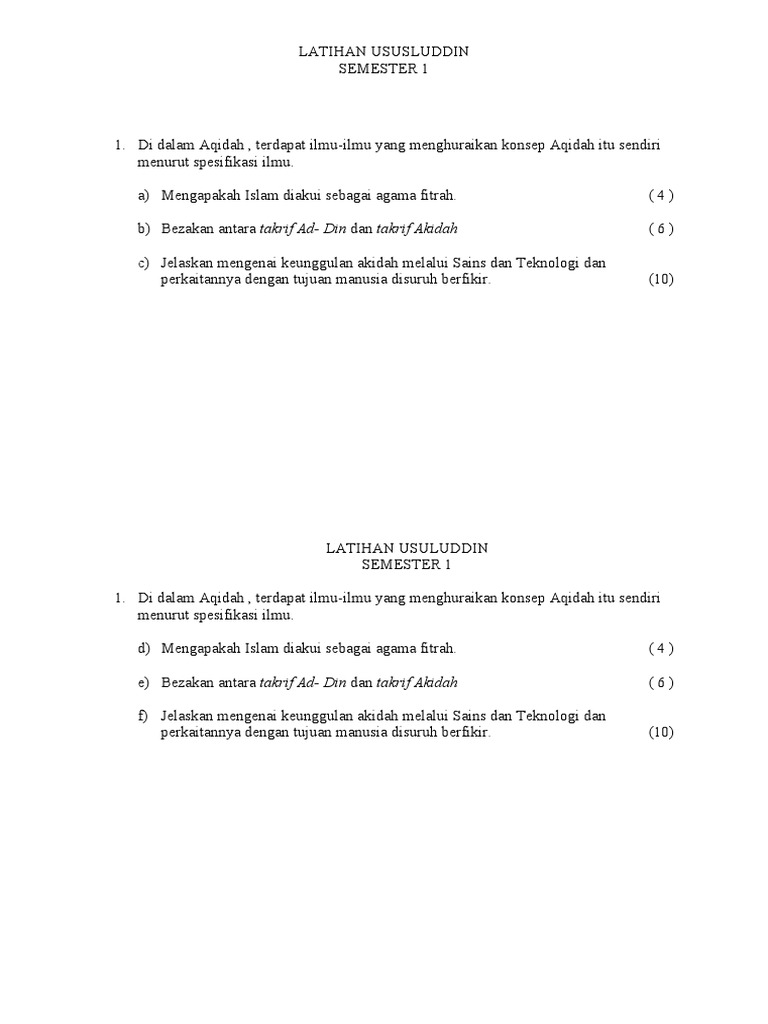 Usuluddin STPM Latihan 1 | PDF | Agama & Spiritualitas