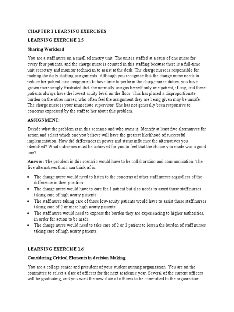 Learning Exercises Chapter 1 | PDF | Nursing | Patient