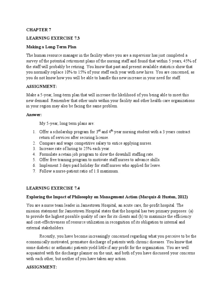 Chapter 7 Learning Exercise | PDF | Nursing | Strategic Planning