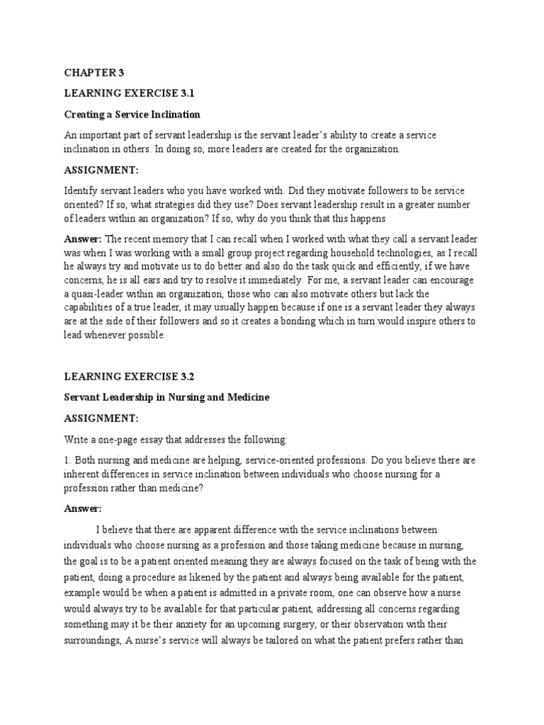 Learning Exercises Chapter 3 | PDF | Nursing | Leadership