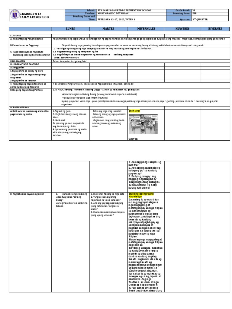 DLL - Esp 6 - Q3 - W1 | PDF