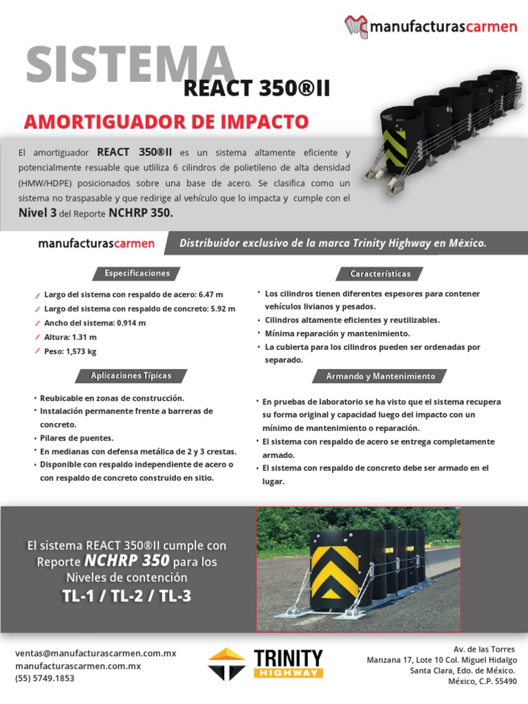 AMORTIGUADOR DE IMPACTO. Sistema-React-350-Ficha-Tecnica | PDF | Hormigón | Vehículos