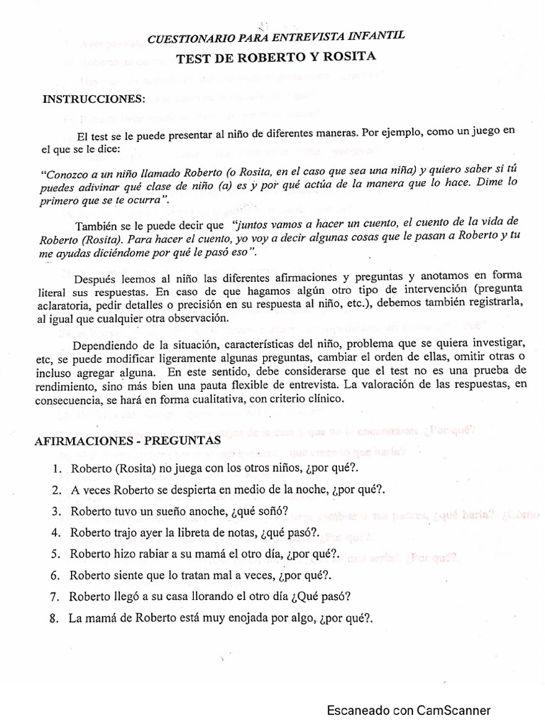 Test de Roberto y Rosita | PDF
