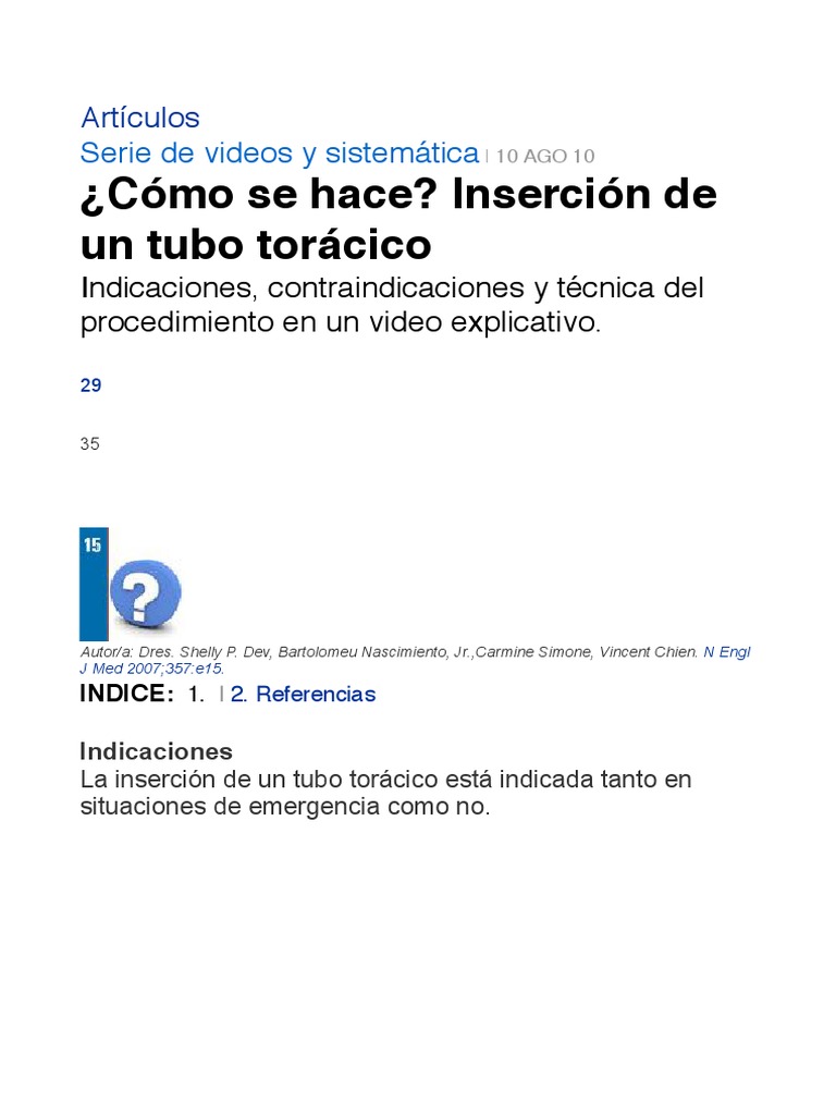 Inserción y manejo de tubo torácico | PDF | Especialidades Medicas ...
