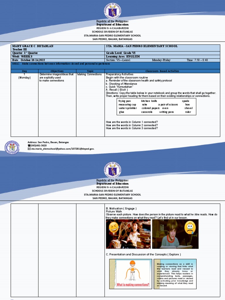 WHLP Week 8 q1 English 6 | PDF | Experience | Reading Comprehension
