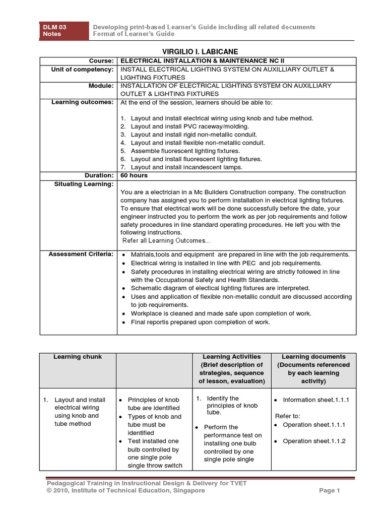 Installation of Electrical Lighting System On Auxiliary Outlet ...