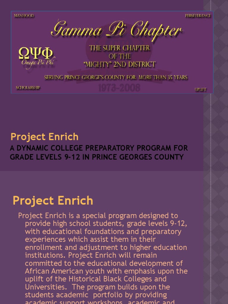 Project Enrich: A Dynamic College Preparatory Program For Grade Levels ...