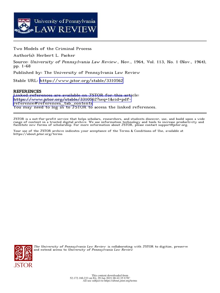 Herbert Packer, Two Models of Criminal Process | PDF | Presumption Of ...