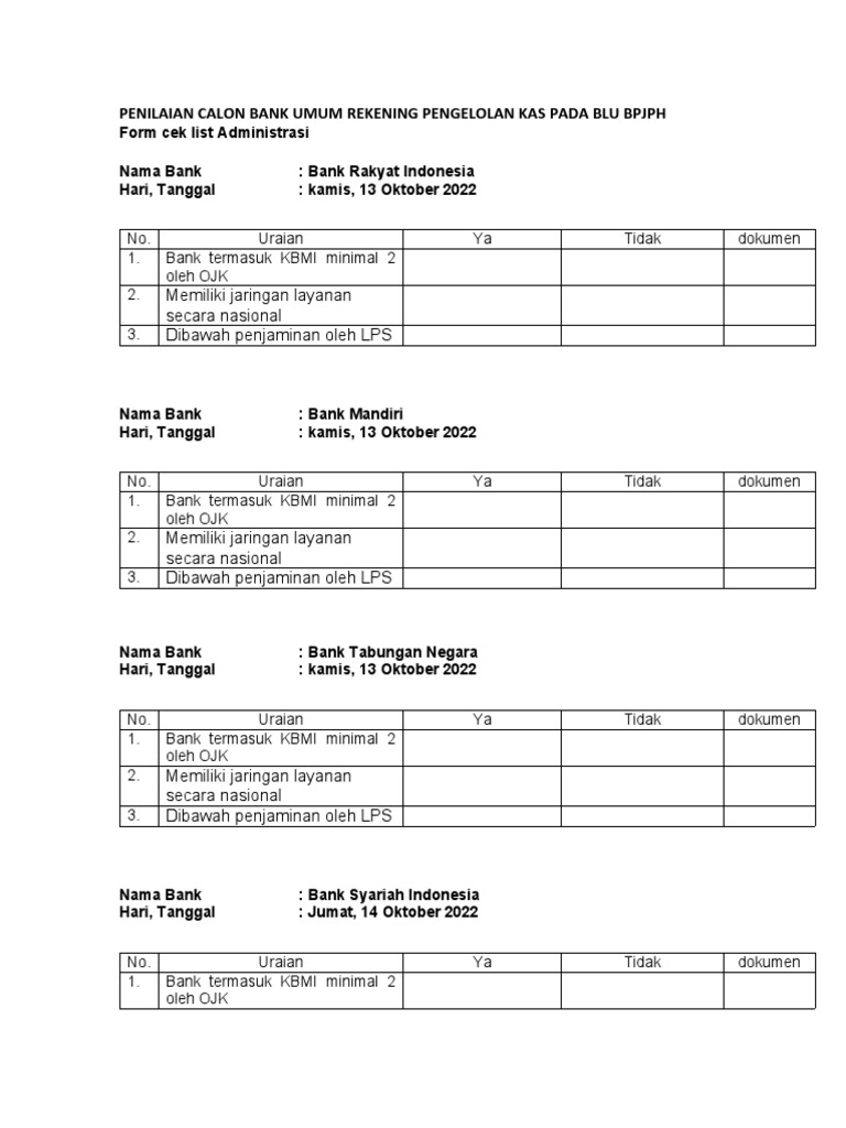 Form Ceklis Administrasi | PDF